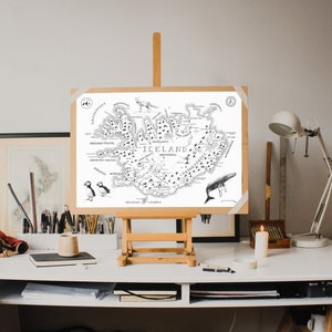 Iceland Illustrated Map Poster Original Fine Art Print - Etsy