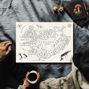 Iceland Illustrated Map Poster | Original Fine Art Print | Nordic Map ...