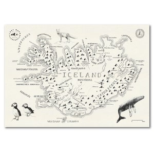 Iceland Illustrated Map Poster | Original Fine Art Print | Nordic Map ...