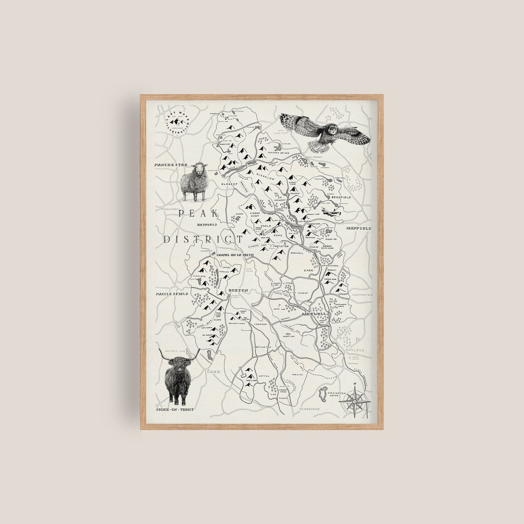 The Peak District National Park Illustrated Map Print | Hand-drawn UK ...
