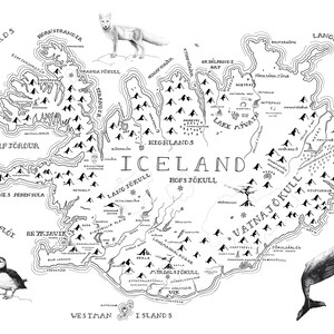 Iceland Illustrated Map Poster Original Fine Art Print - Etsy