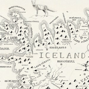 Iceland Illustrated Map Poster | Original Fine Art Print | Nordic Map ...