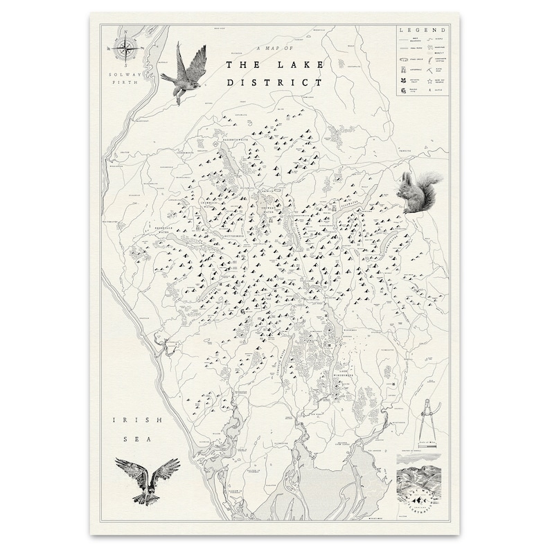 Lake District Map National Park Artwork Illustrated Map - Etsy