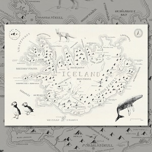 Iceland Illustrated Map Poster | Original Fine Art Print | Nordic Map ...