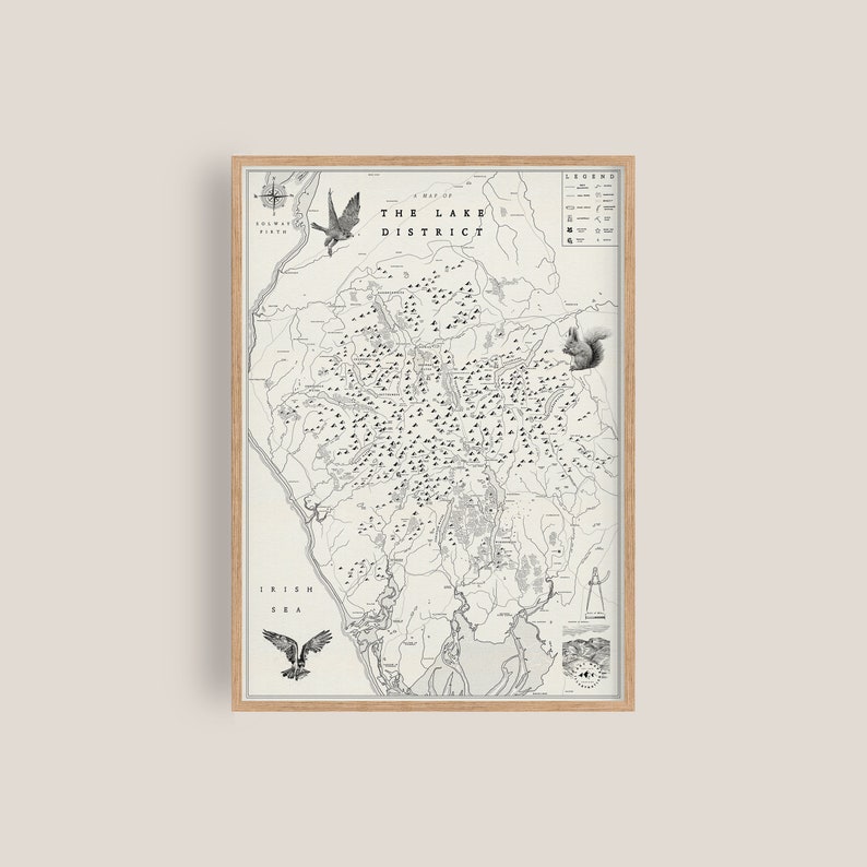 Lake District Map National Park Artwork Illustrated Map - Etsy