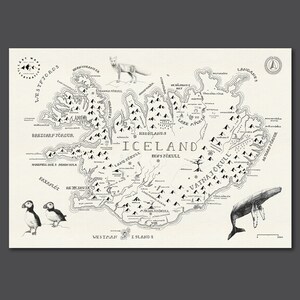 Iceland Illustrated Map Poster | Original Fine Art Print | Nordic Map ...
