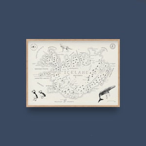 Iceland Illustrated Map Poster | Original Fine Art Print | Nordic Map ...