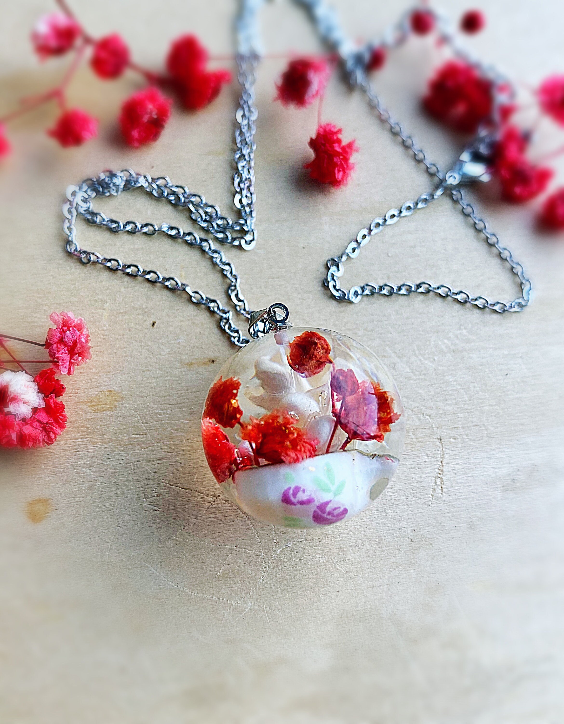 Miniature Real Flower Bouquet Jewelry Handmade Necklace for - Etsy