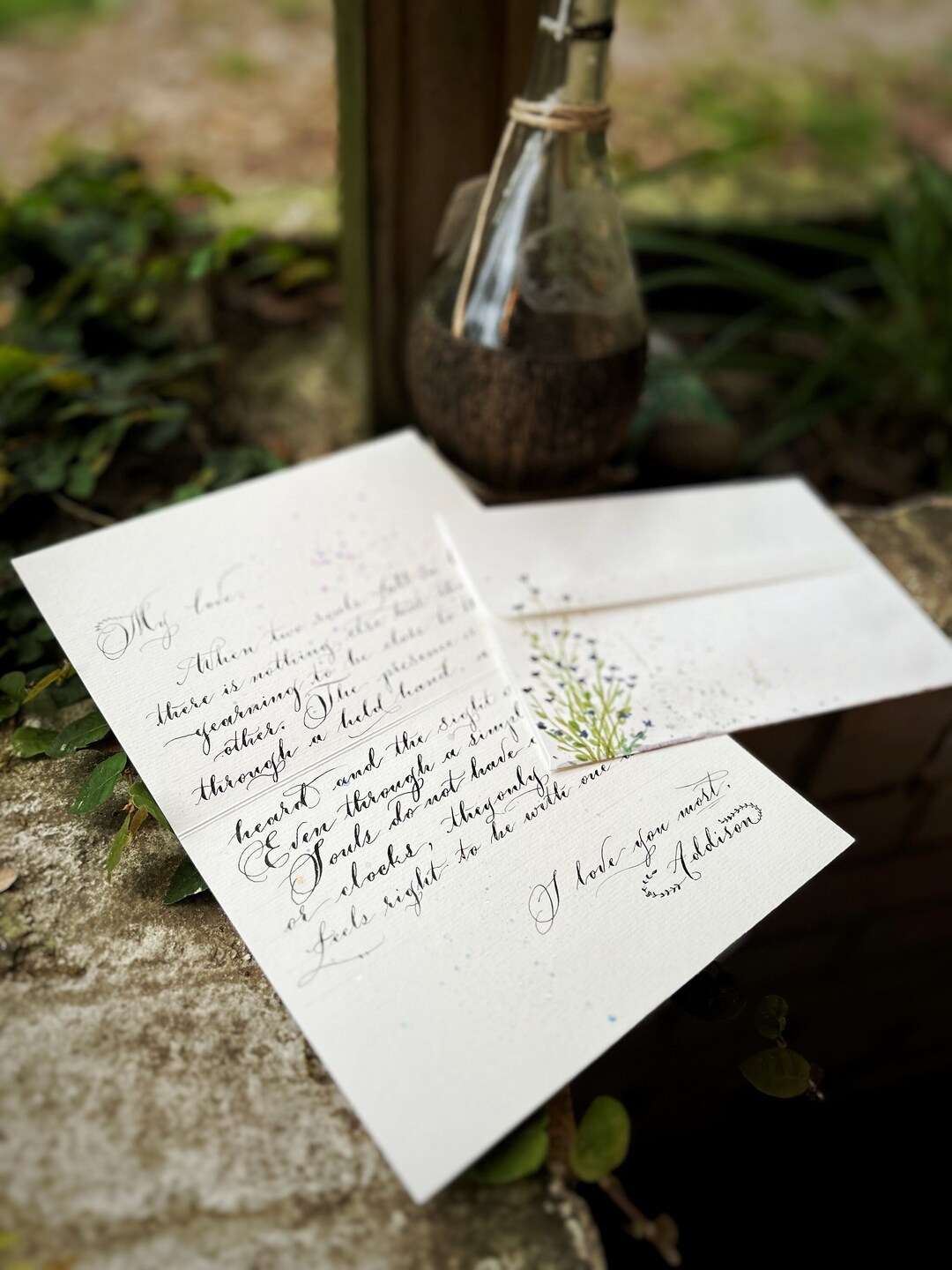 Customizable Calligraphy Letter // Watercolor Envelope // Custom Love ...