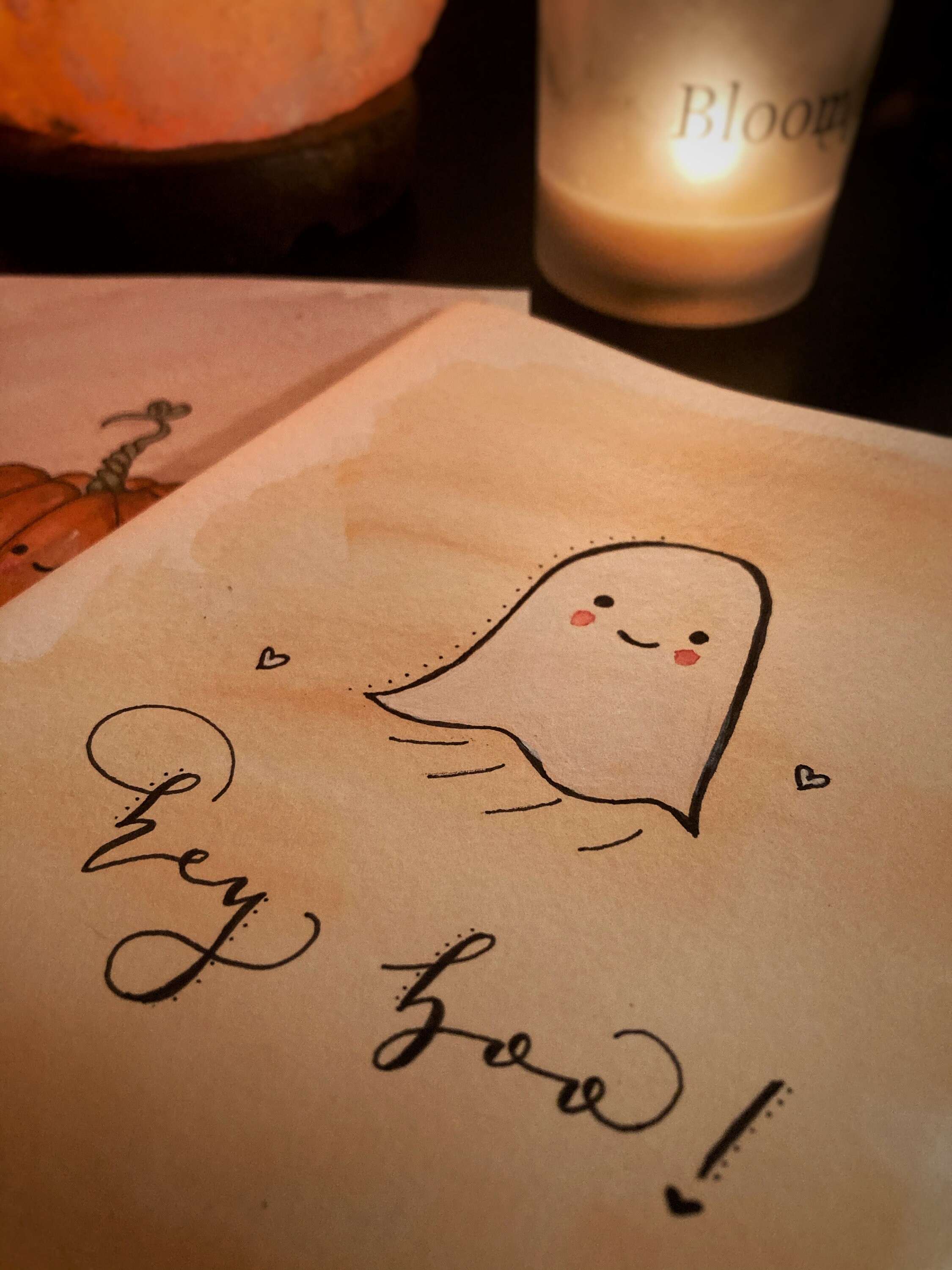 Cute Halloween Cards for Your Loved Ones!! // Hey, Boo Ghost Card // Hi, Pumpkin // Kawaii Fall ...