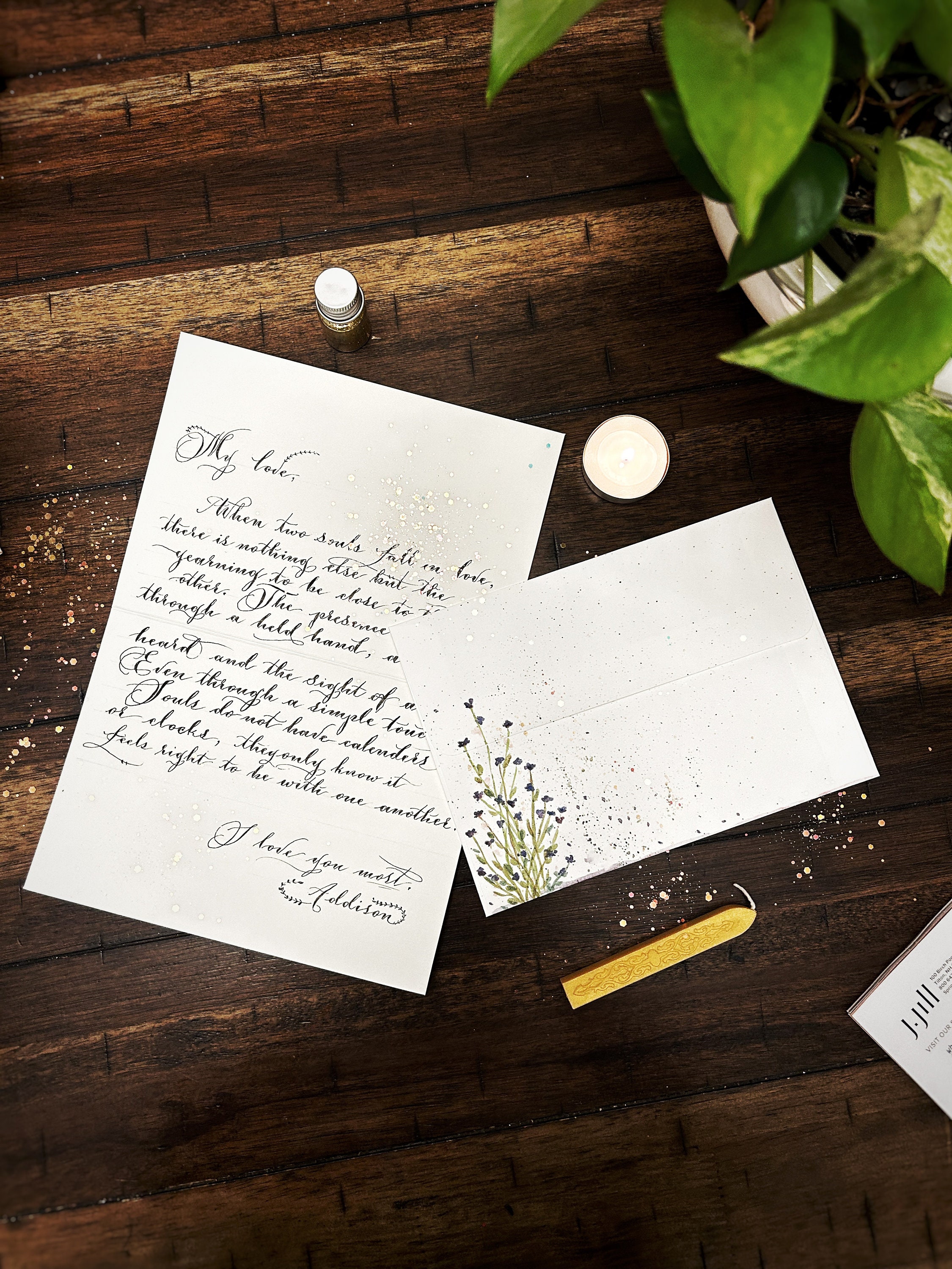 Customizable Calligraphy Letter // Watercolor Envelope // Custom Love ...