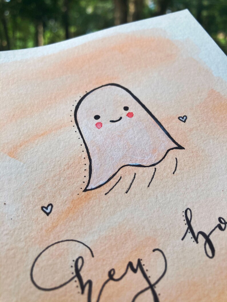Cute Halloween Cards for Your Loved Ones!! // Hey, Boo Ghost Card // Hi, Pumpkin // Kawaii Fall ...
