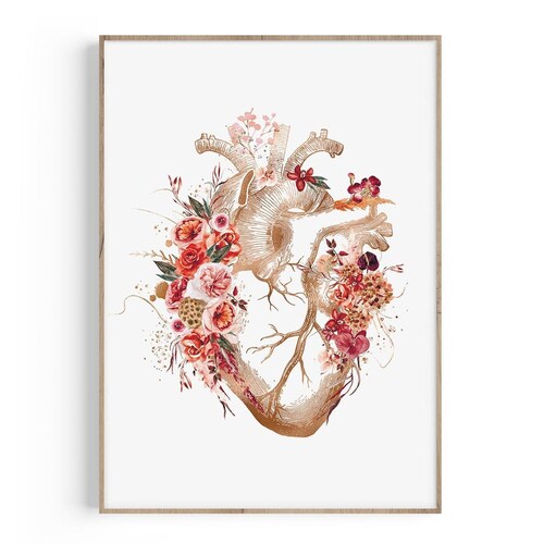 Heart Anatomy Painting Cardiology Art Medical Poster Floral - Etsy