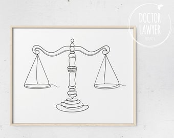 Scales of Justice One Line Art Attorney Print Lawyer Gift | Etsy