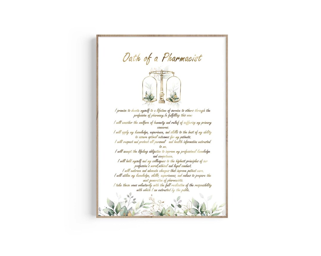 Pharmacy Oath Promise of a Pharmacist Pharmacy Decor Mortar - Etsy