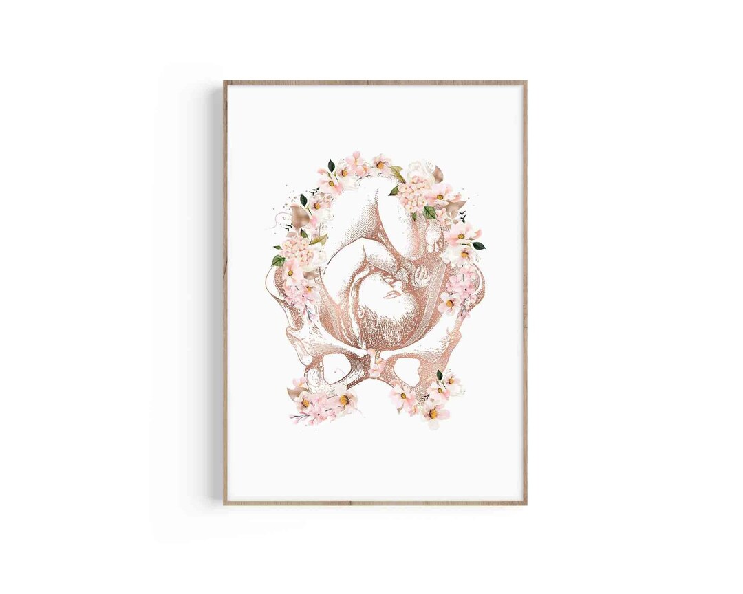 Pregnancy Art Print: Floral Womb Fetus Anatomy (digital Download) - Etsy