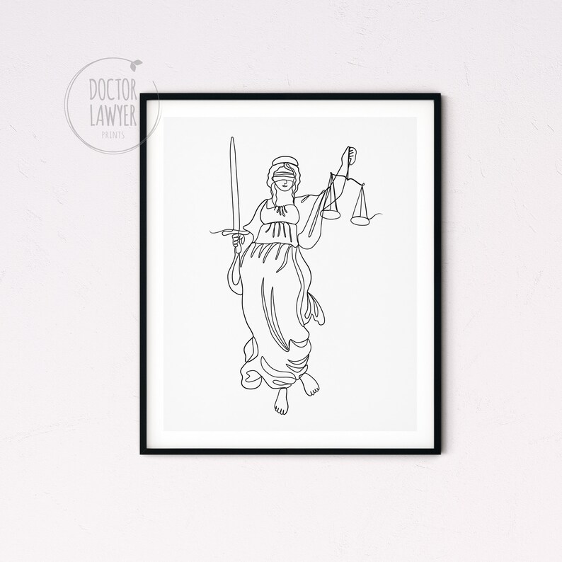 Lady Justice One Line Art Print Attorney Art Lawyer Gift | Etsy