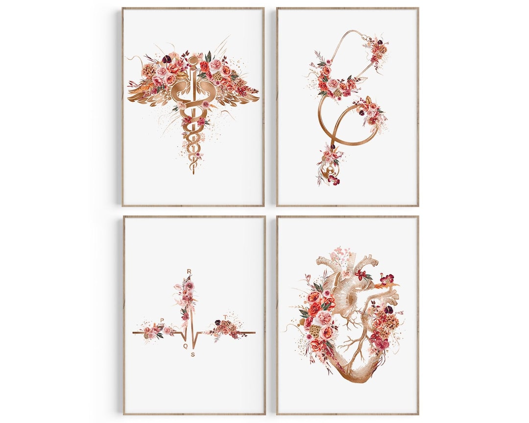 Floral Cardiologist Prints: Medical Office Decor Art Set (digital ...