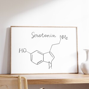 Serotonin Molecule One Line Art Print, Happiness Molecule, Psychology ...