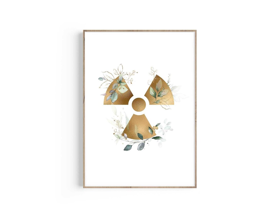 Radioactive Symbol Print, Floral Gold Accent, Radiologist Gift (digital ...