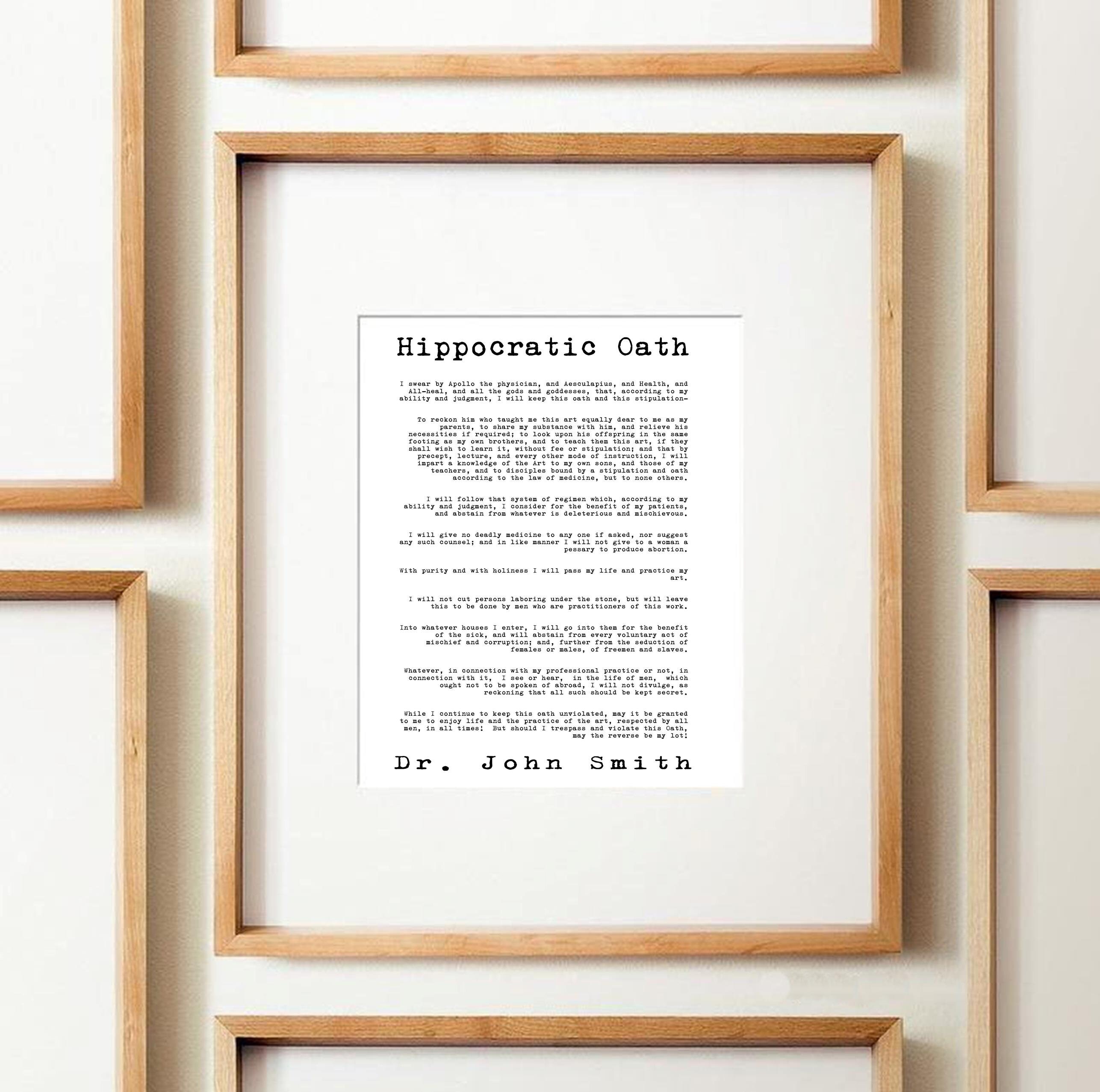 Hippocratic Oath Doctor Oath Physician Oath Doctor Gift MD | Etsy