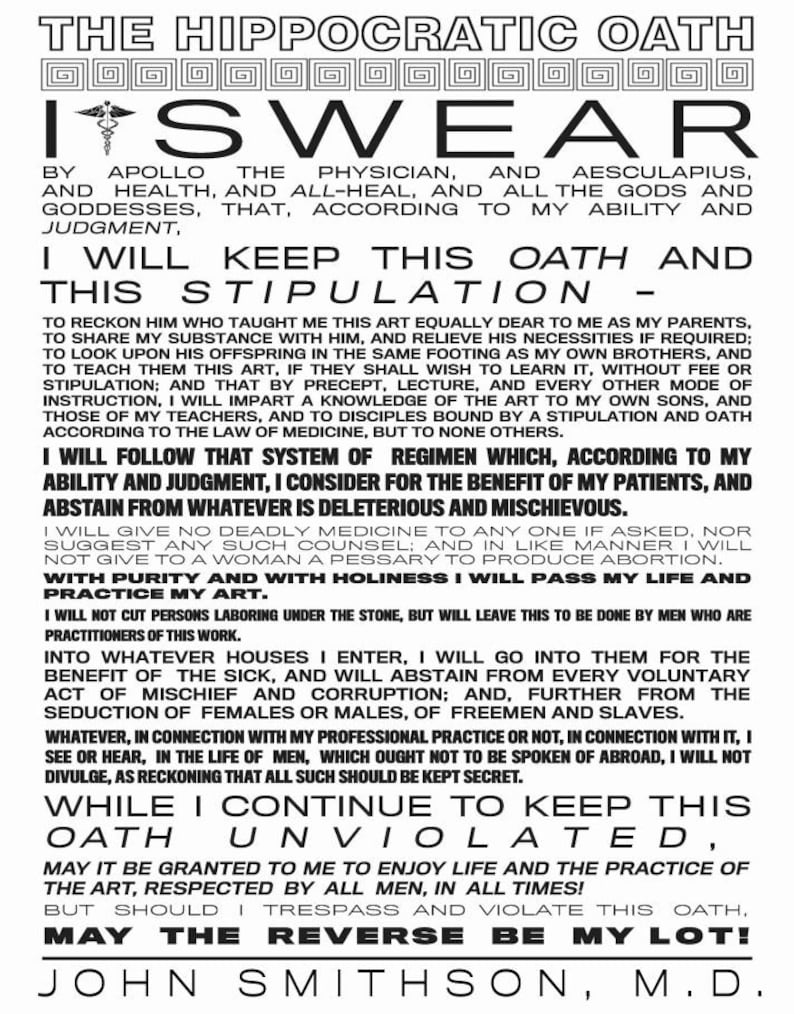 Hippocratic Oath Doctor Oath Physician Oath Typography Art | Etsy