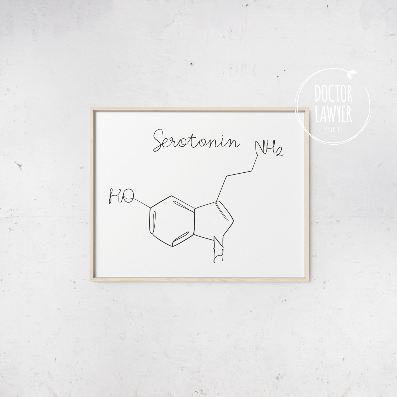 Serotonin Molecule One Line Art Print Happiness Molecule | Etsy