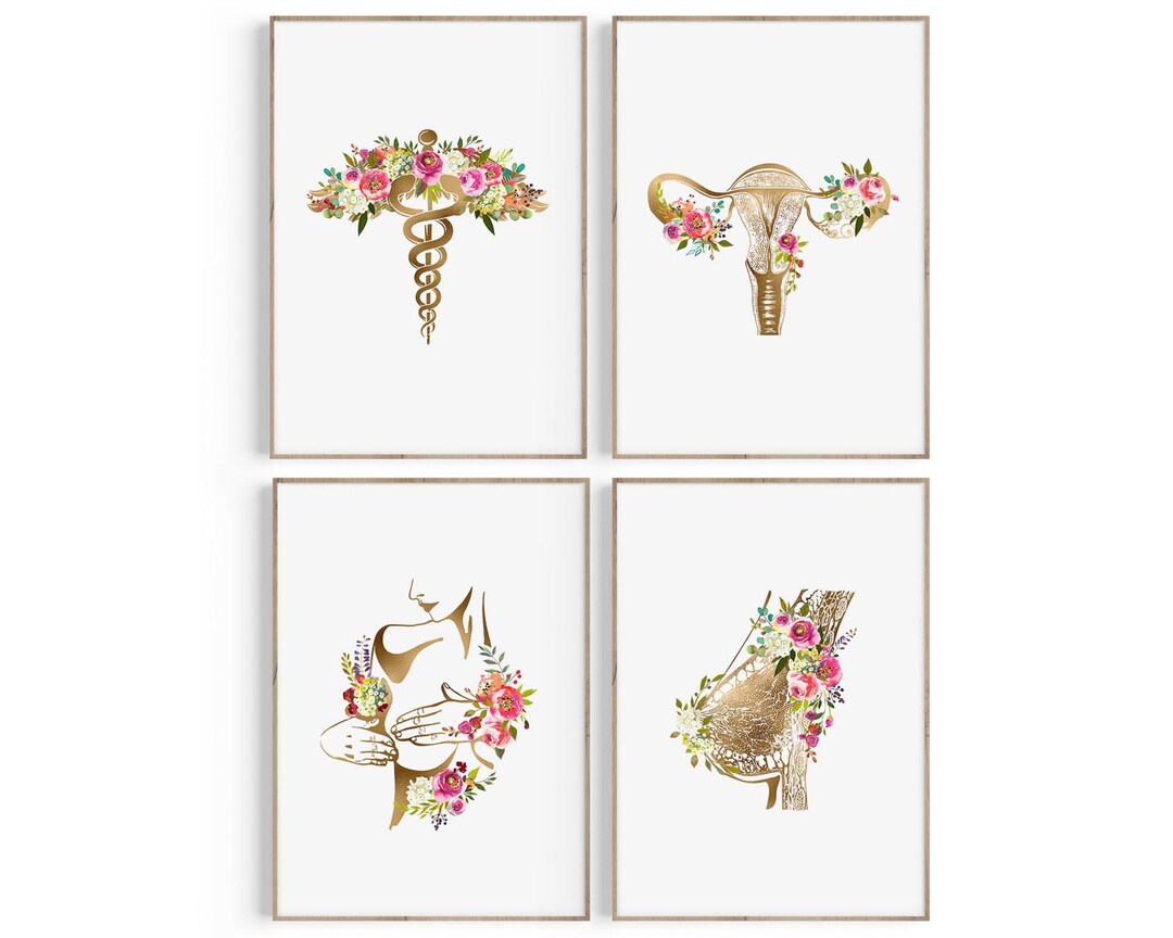 Floral Anatomy Art Prints: Uterus, Breast, OBGYN Office Decor (digital ...