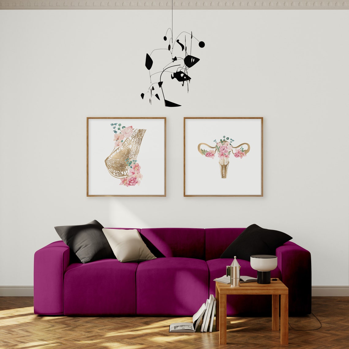 Floral Breast & Uterus Anatomy Art Prints, OBGYN Decor (digital ...