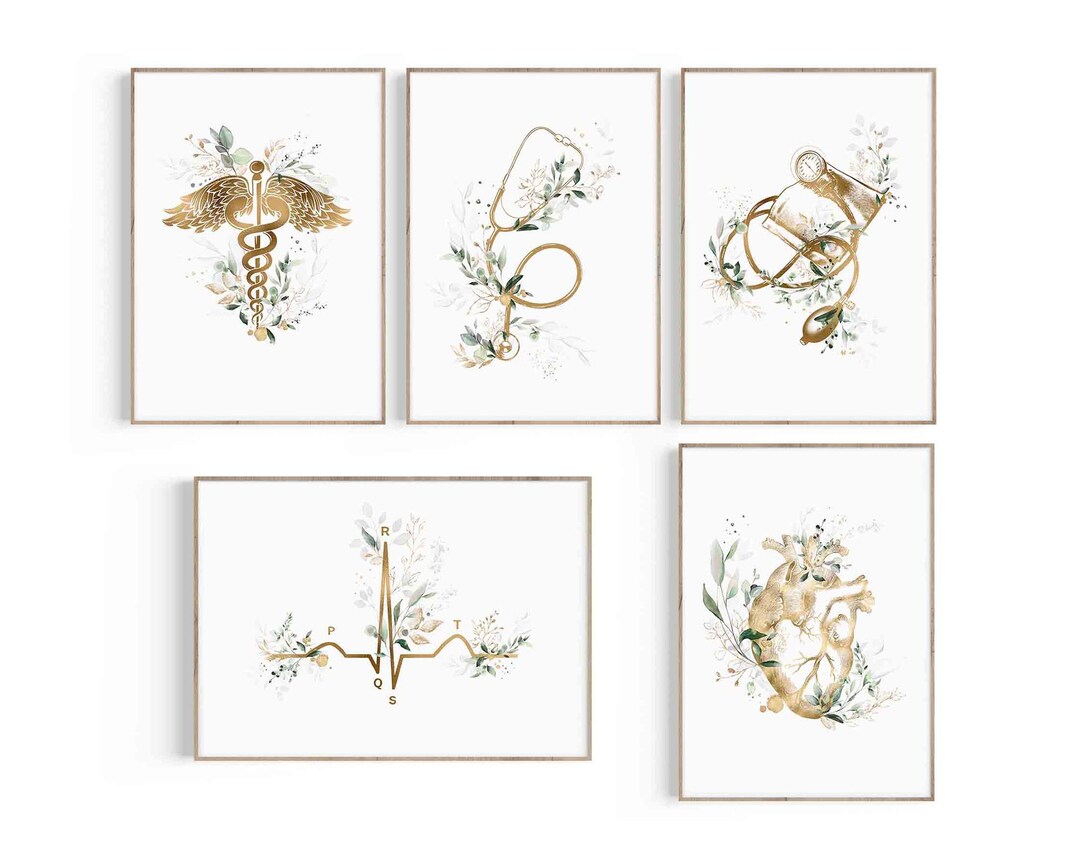 Cardiologist Office Decor Prints: Floral Heart, Stethoscope, EKG ...