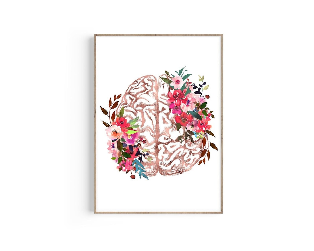 Floral Brain Anatomy Print: Medical Art, Psychology Gift (digital ...