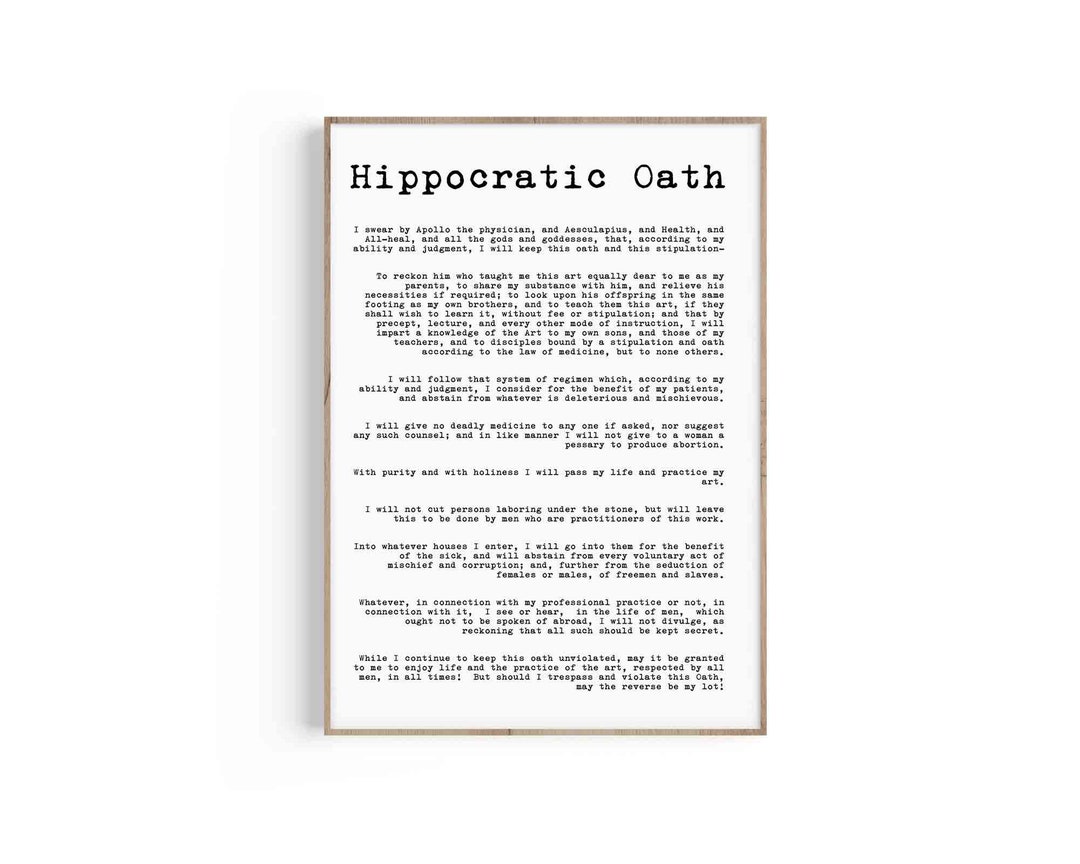 Hippocratic Oath, Doctor Oath, Physician Oath, Doctor Gift, MD Gift ...