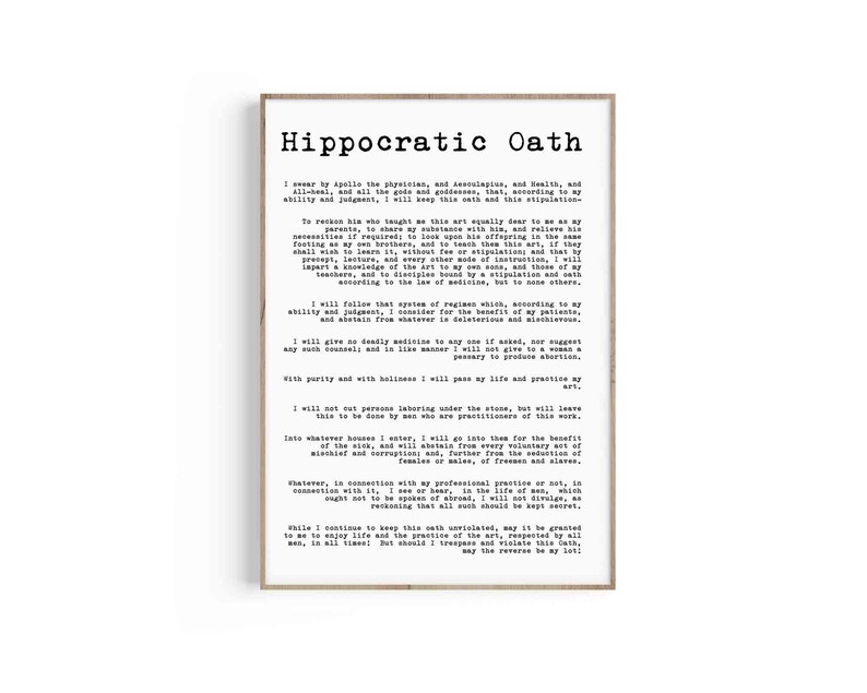 Hippocratic Oath Doctor Oath Physician Oath Doctor Gift MD - Etsy