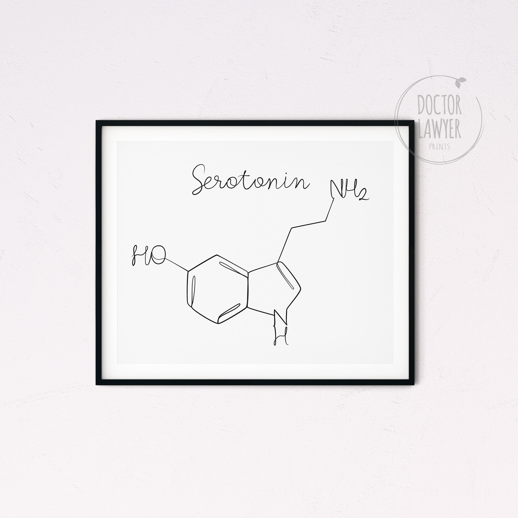 Serotonin Molecule One Line Art Print Happiness Molecule | Etsy