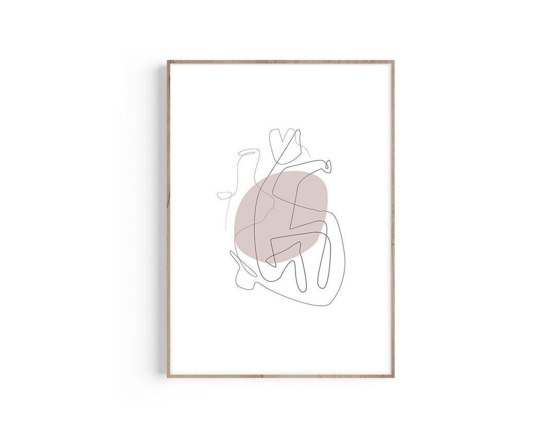Heart Anatomy One Line Art Print, Heart Anatomy Poster, Anatomical ...