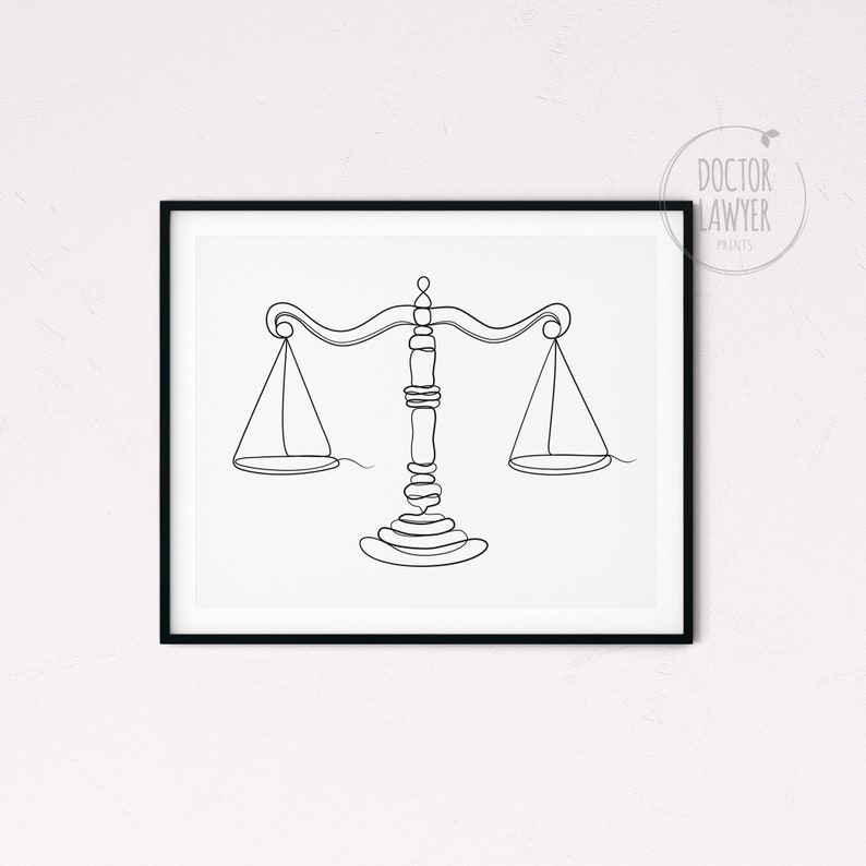 Scales of Justice One Line Art Attorney Print Lawyer Gift - Etsy