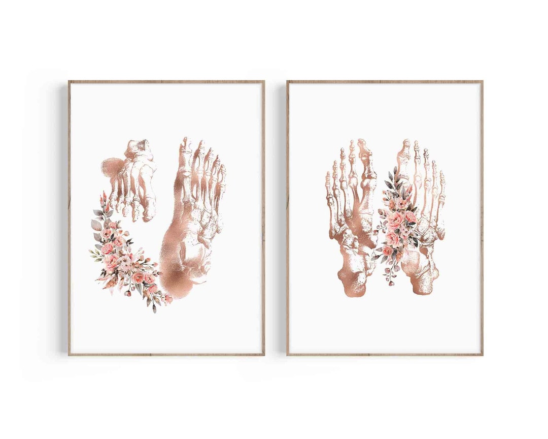 Foot Bones Skeletal Print Set: Floral Podiatry Art (digital Download ...