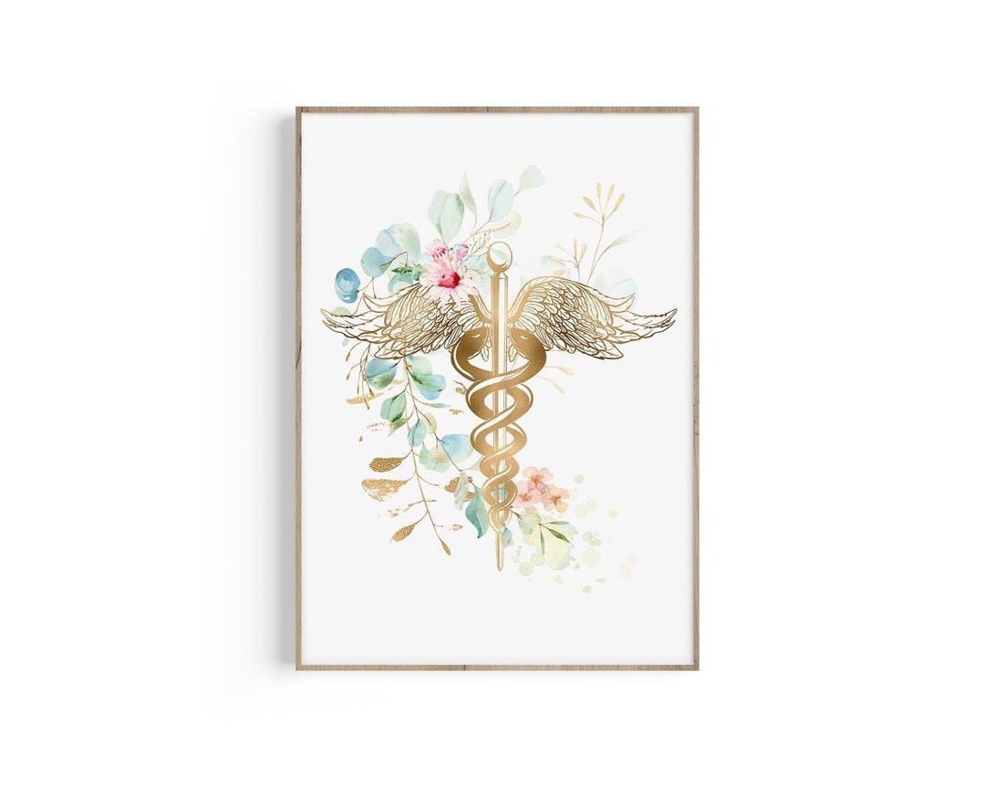Floral Caduceus Print: Medical Decor (digital Download) - Etsy