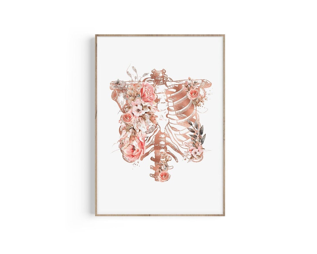 Rib Cage Floral Art, Thorax Skeletal Print, Rib Cage Print, Skeleton ...