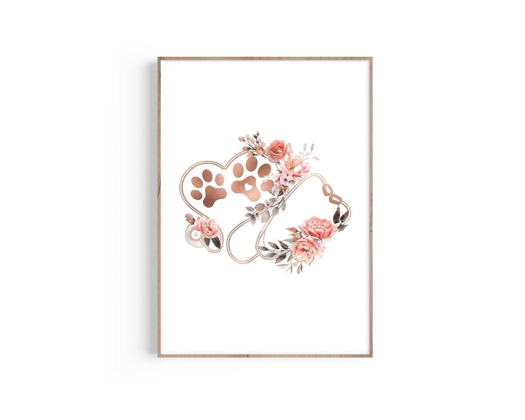 Veterinary Paw Print Art: Floral Stethoscope Decor (digital Download ...