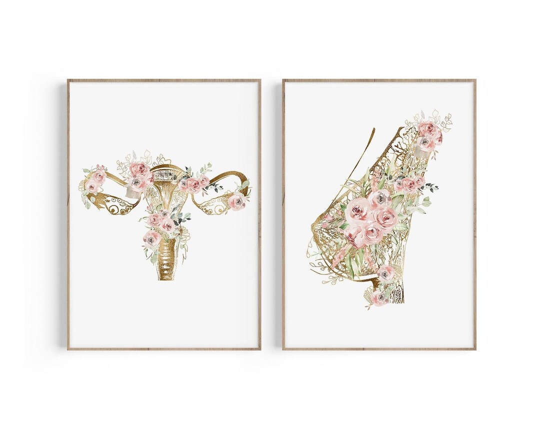 Floral Breast & Uterus Anatomy Art Prints, OBGYN Decor (digital ...