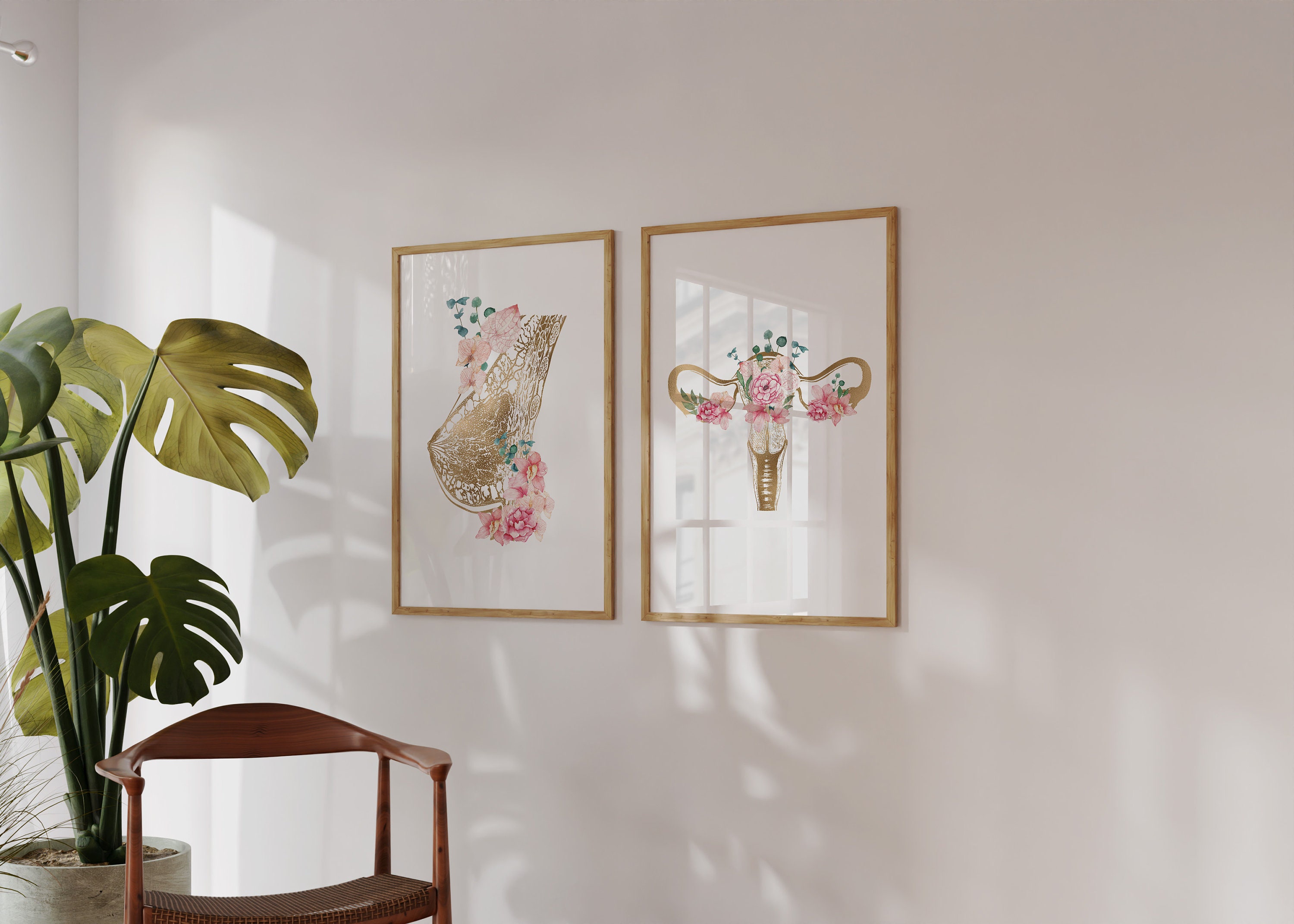 Floral Breast & Uterus Anatomy Art Prints, OBGYN Decor (digital ...