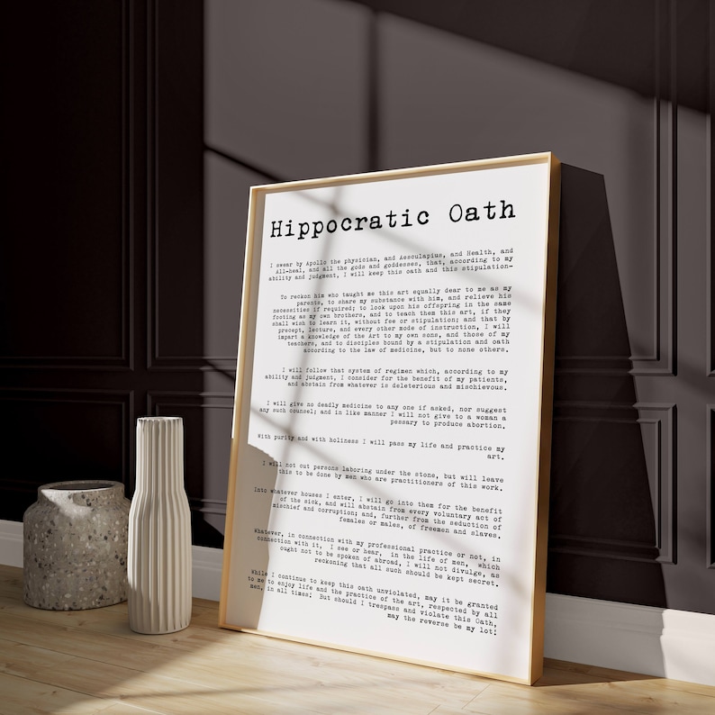 Hippocratic Oath Doctor Oath Physician Oath Doctor Gift MD - Etsy
