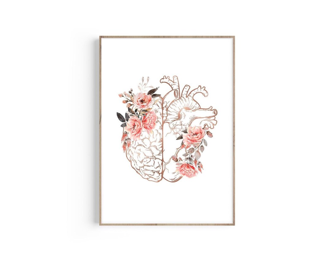 Brain Heart Art Print, Psychology Art, Brain Anatomy Art, Psychology ...