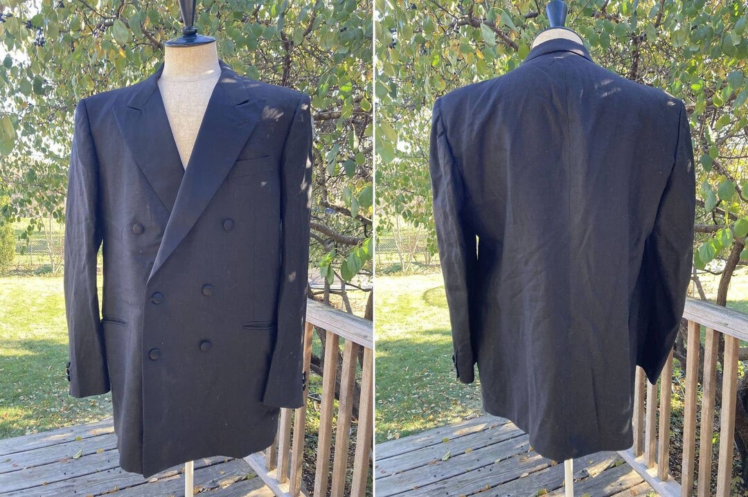 Fits 44 Rare Pure Linen Tuxedo Coat Jacket Double Breasted Cloth by ...