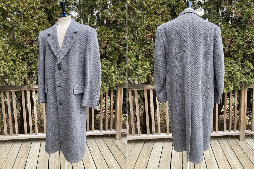 Size 44R Herringbone Tweed Overcoat Top Coat by Warren Scott 90s Made in Poland - Etsy