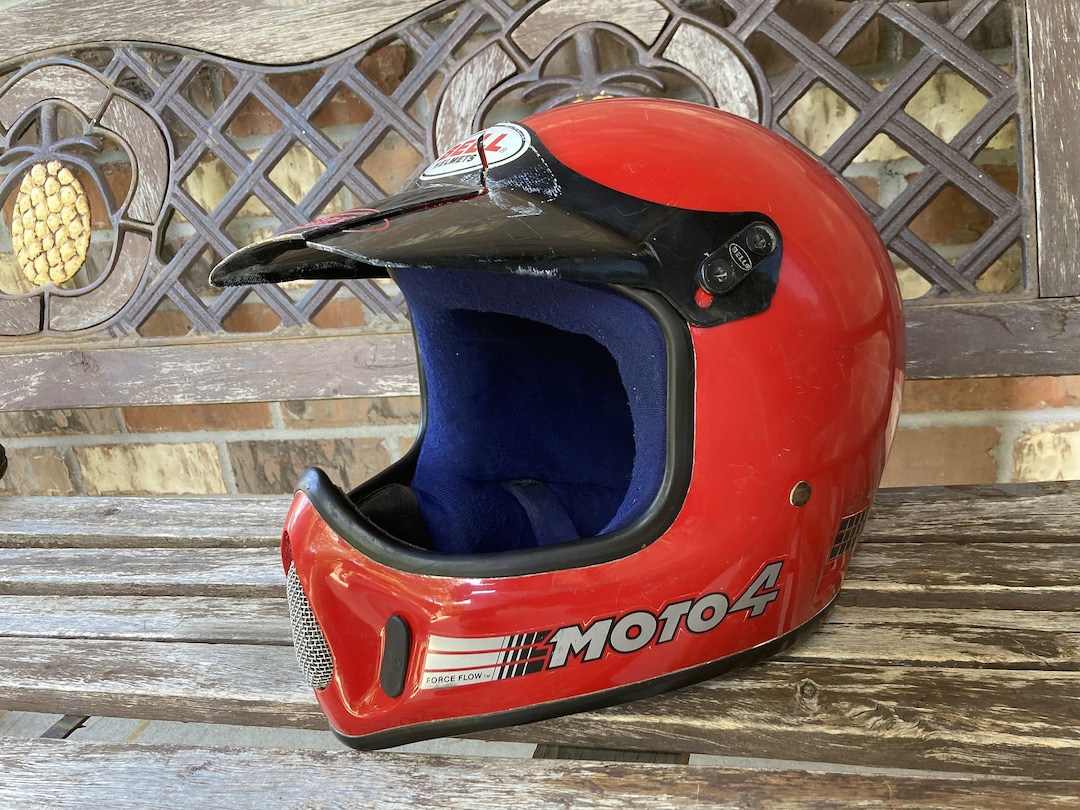 Cleaned 80s Vintage BELL MOTO 4 Red Motocross Motorcycle Helmet 7 1/2 ...