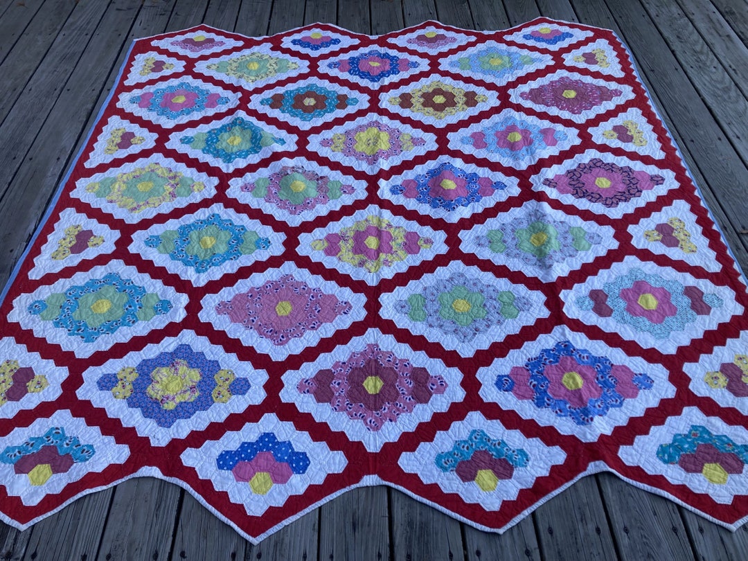 74 X 80 Antique Vintage Diamond Pattern Handmade Patchwork Quilt - Etsy