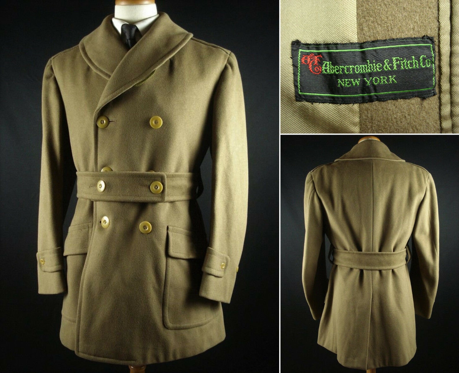 RARE Abercrombie & Fitch Army Reefer Coat Jacket Shawl Collar Sz 39 ...