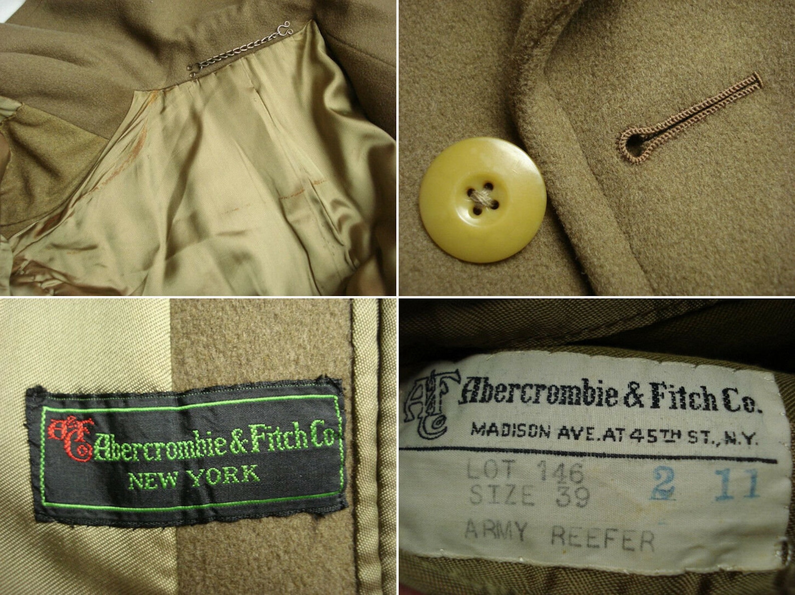 RARE Abercrombie & Fitch Army Reefer Coat Jacket Shawl Collar - Etsy